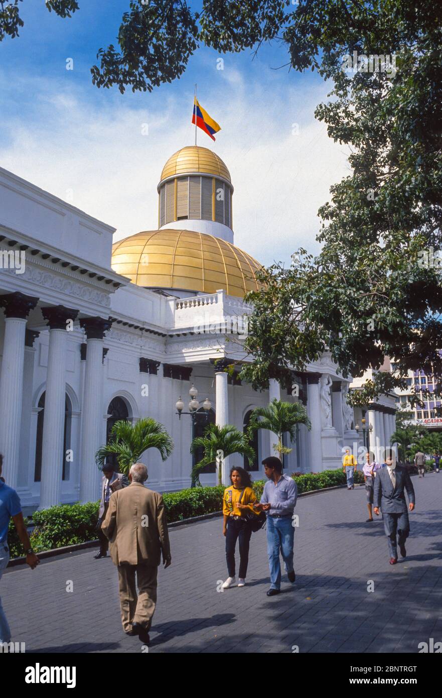 CARACAS, VENEZUELA, OCTOBER 1992 - People walk by Capitolio, Palacio ...