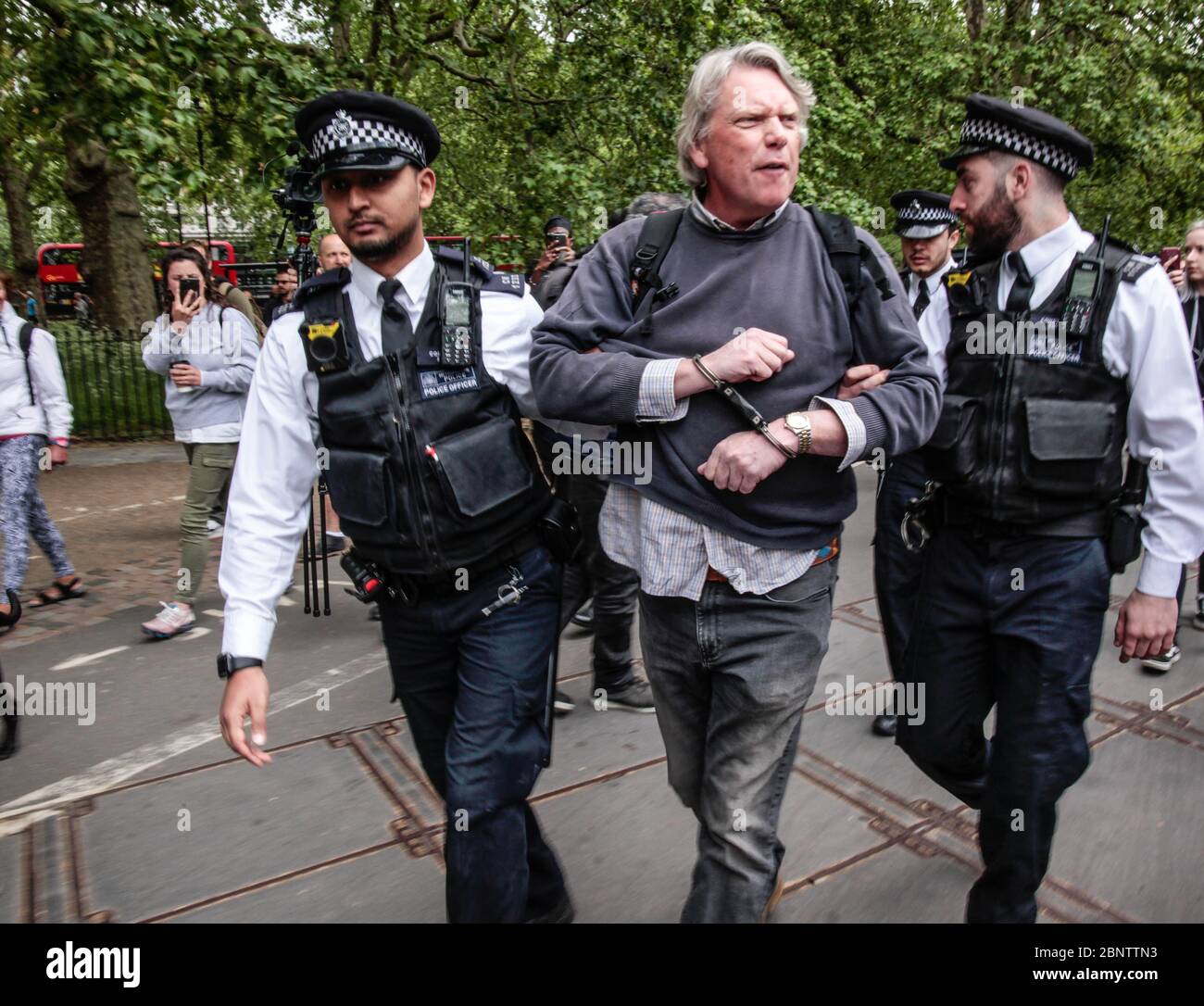 London UK 16 May 2020 A demonstrator swearing at the police when ...