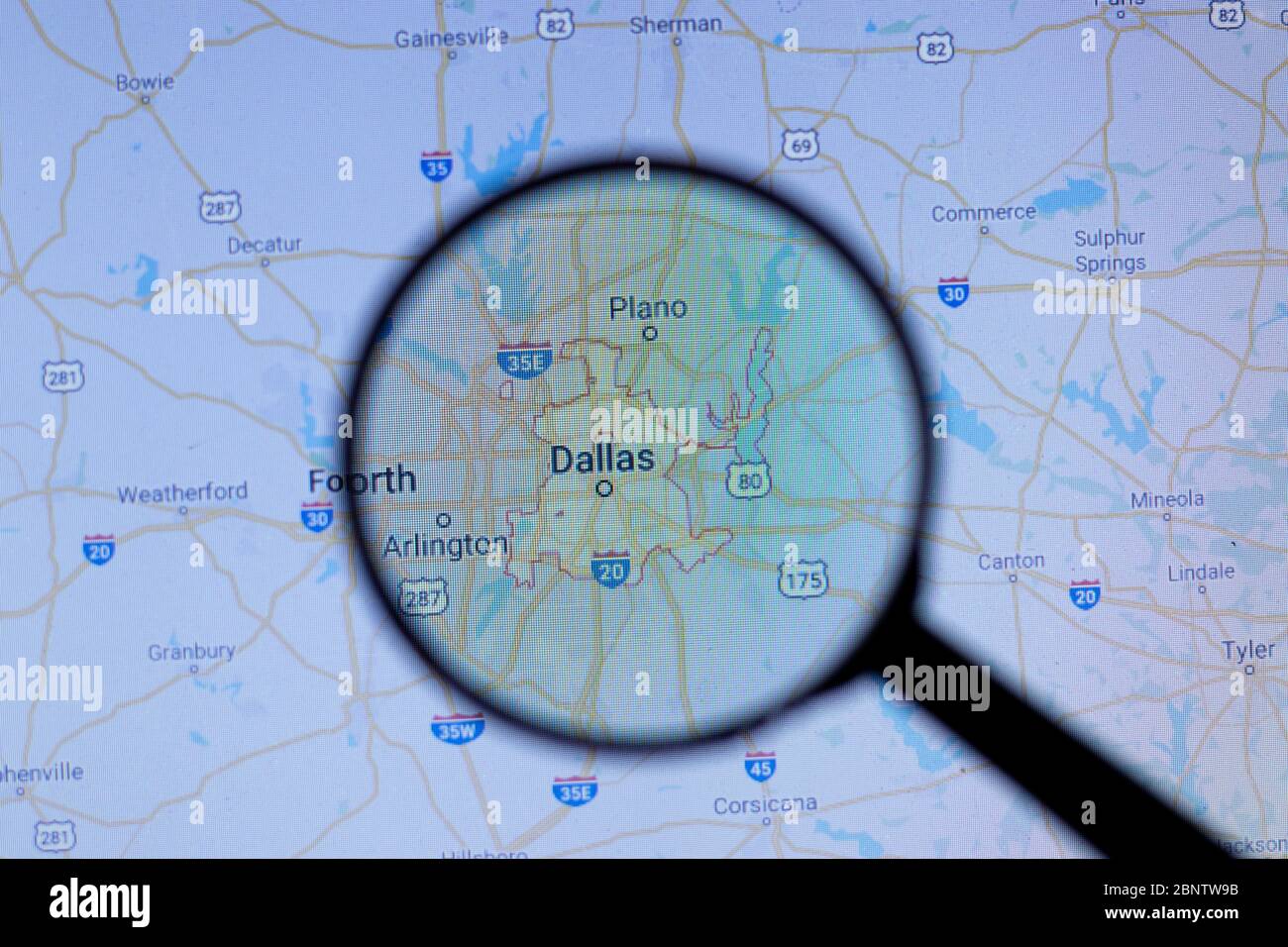 Los Angeles, California, USA - 1 May 2020: Dallas City Town name with ...