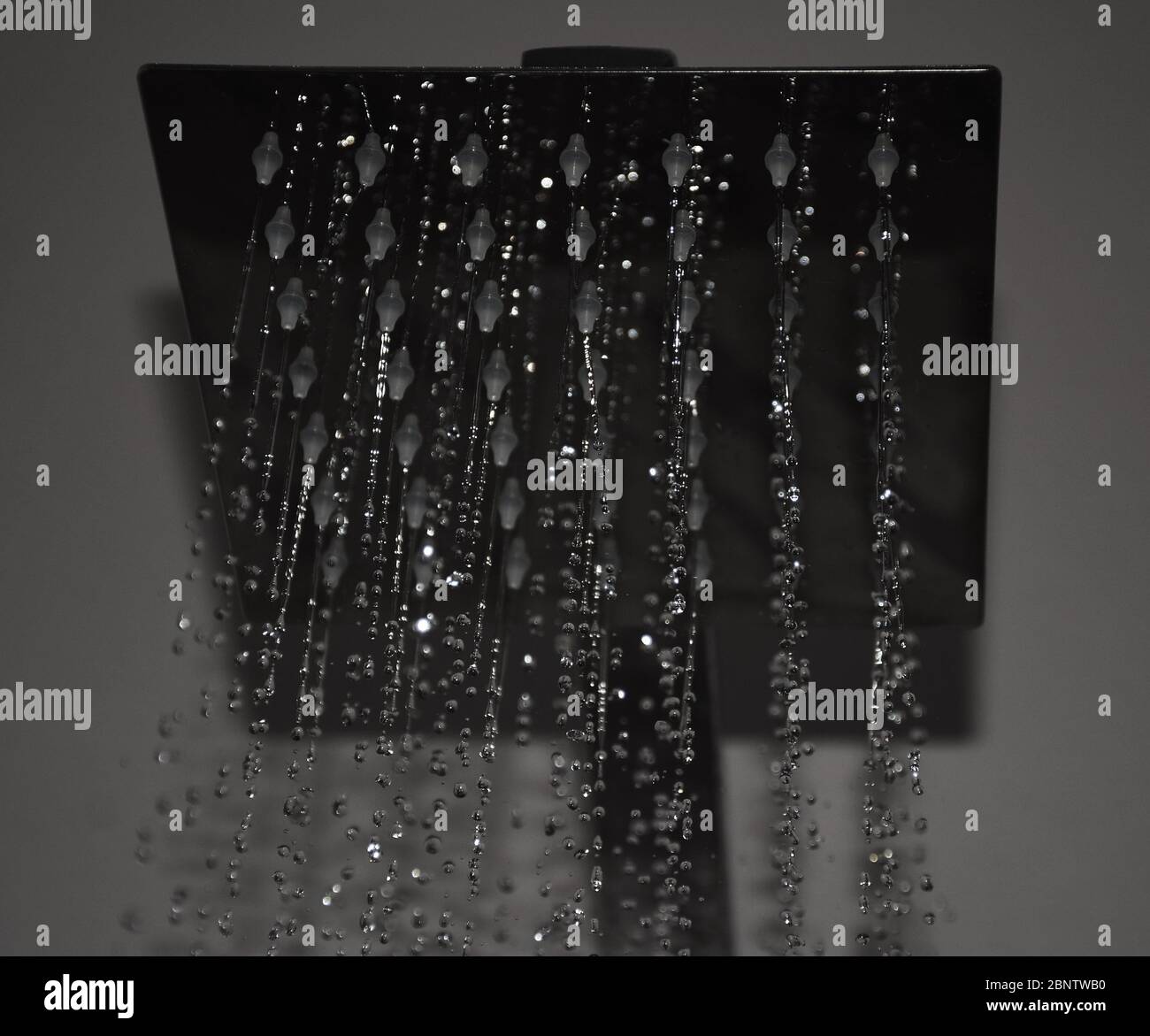 Closeup of a shower head with sprinkling or splashing water Stock Photo ...