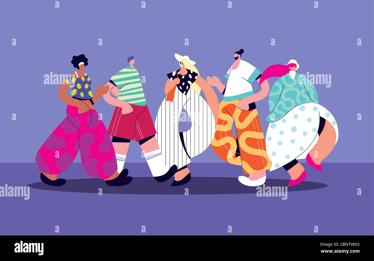group of people standing in different poses vector illustration design ...