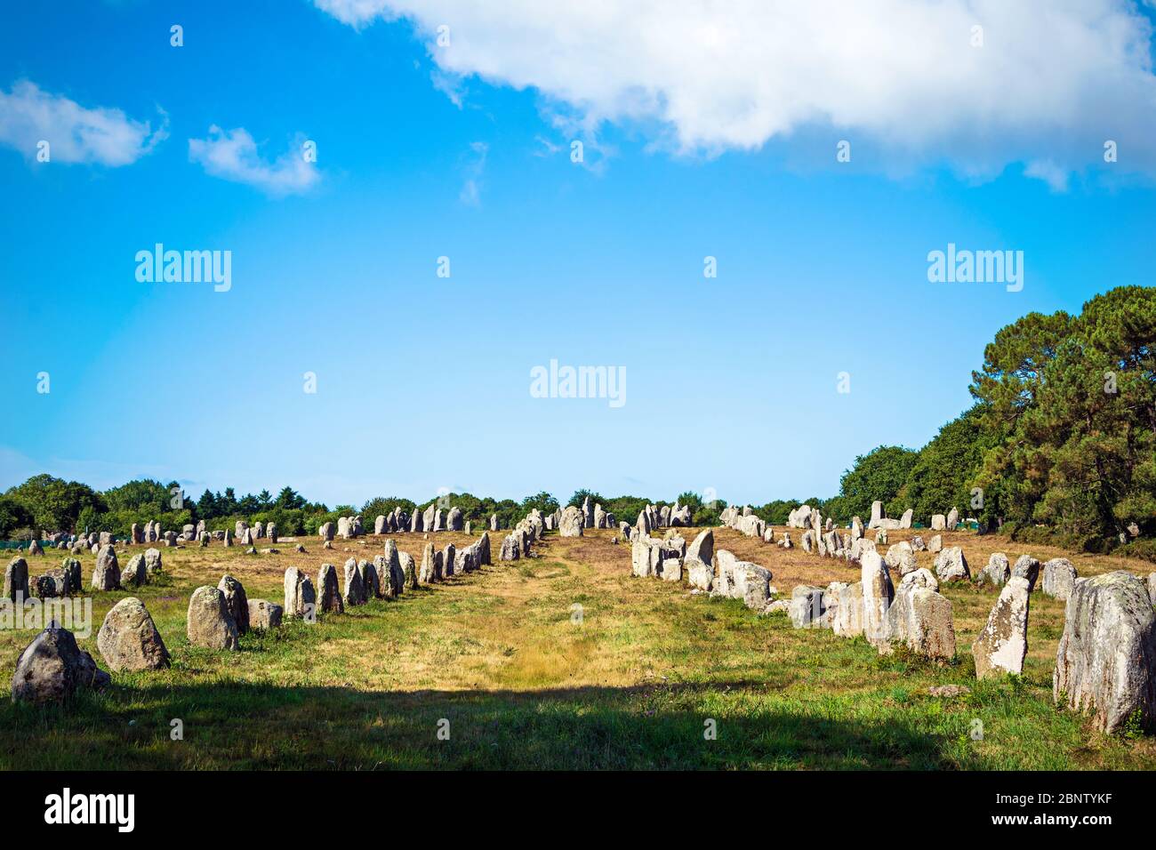 Prehistoric megalithic menhirs alignment in Carnac, Brittany. France ...