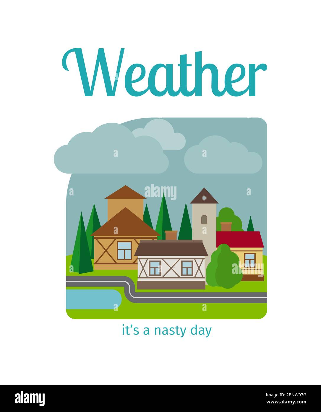 Different weather in the town illustration. Its a nasty day vector ...
