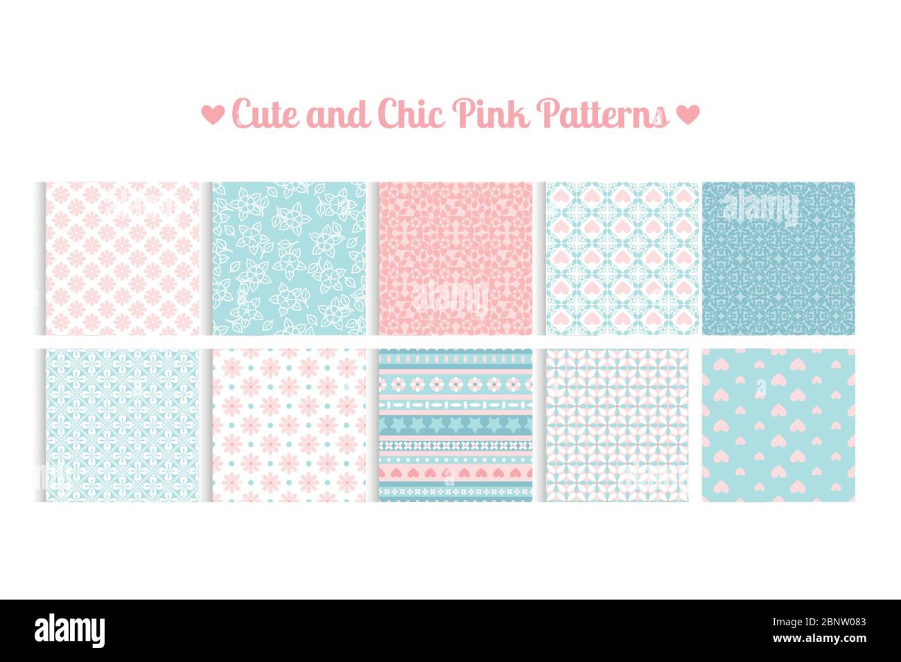 Cute and chic pink and blue patterns. Vector illustration Stock Vector ...