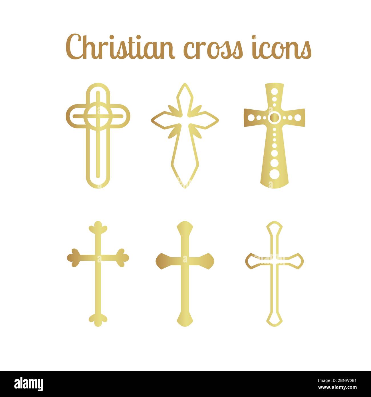 Golden christian cross icons isolated on white. Vector illustration ...