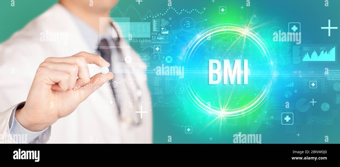 Close-up of a doctor giving you a pill with BMI abbreviation, virology ...