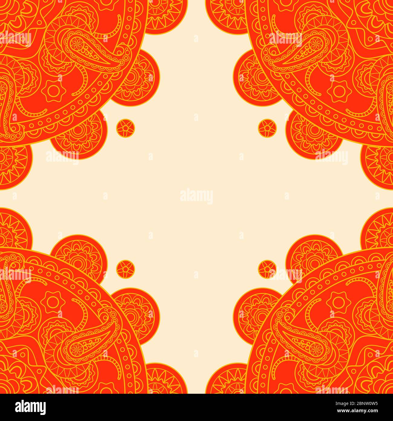 Bright orange Indian paisley frame. Vector illustration Stock Vector ...