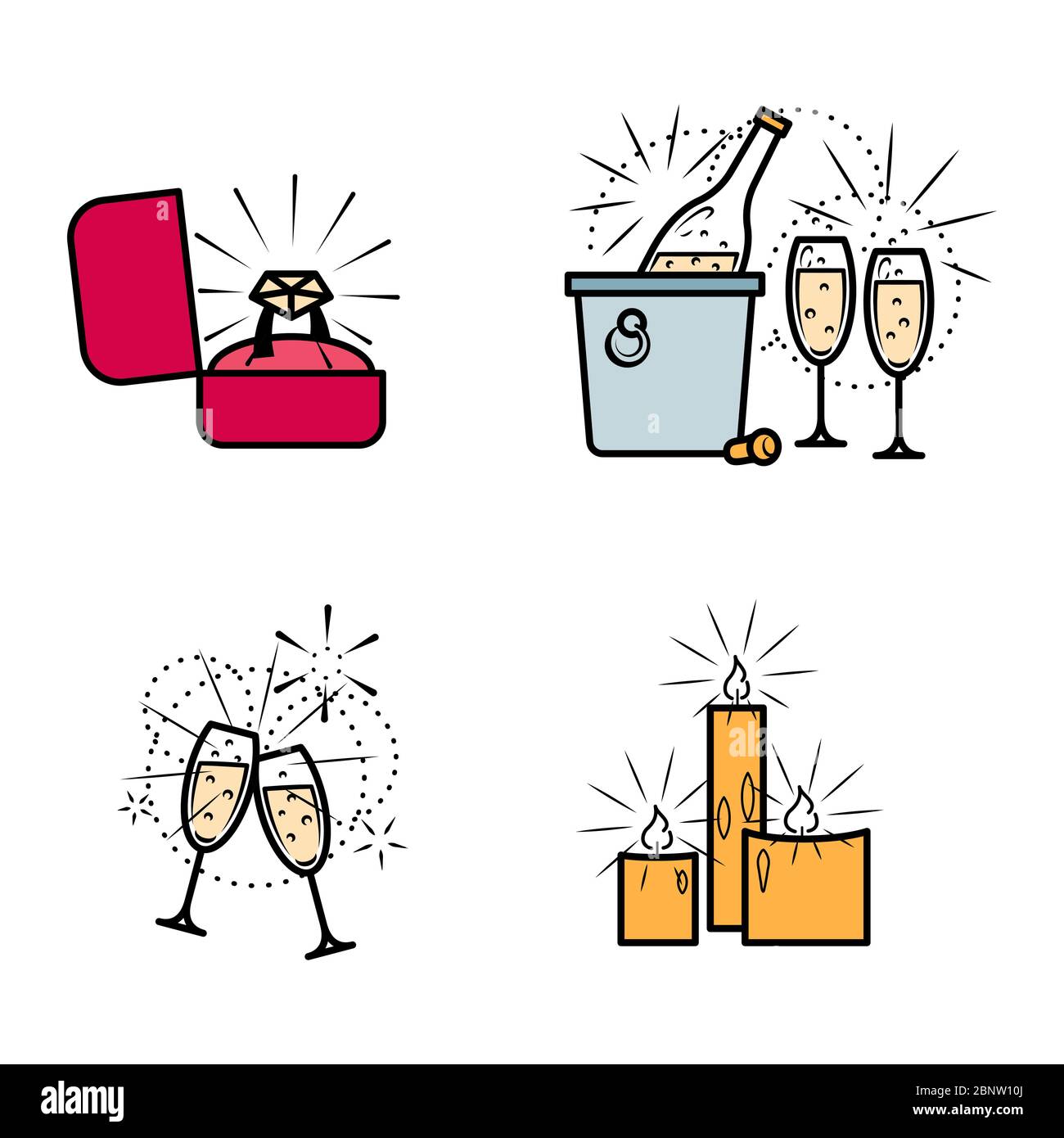 Engagement wedding items icons set. Vector illustration Stock Vector ...
