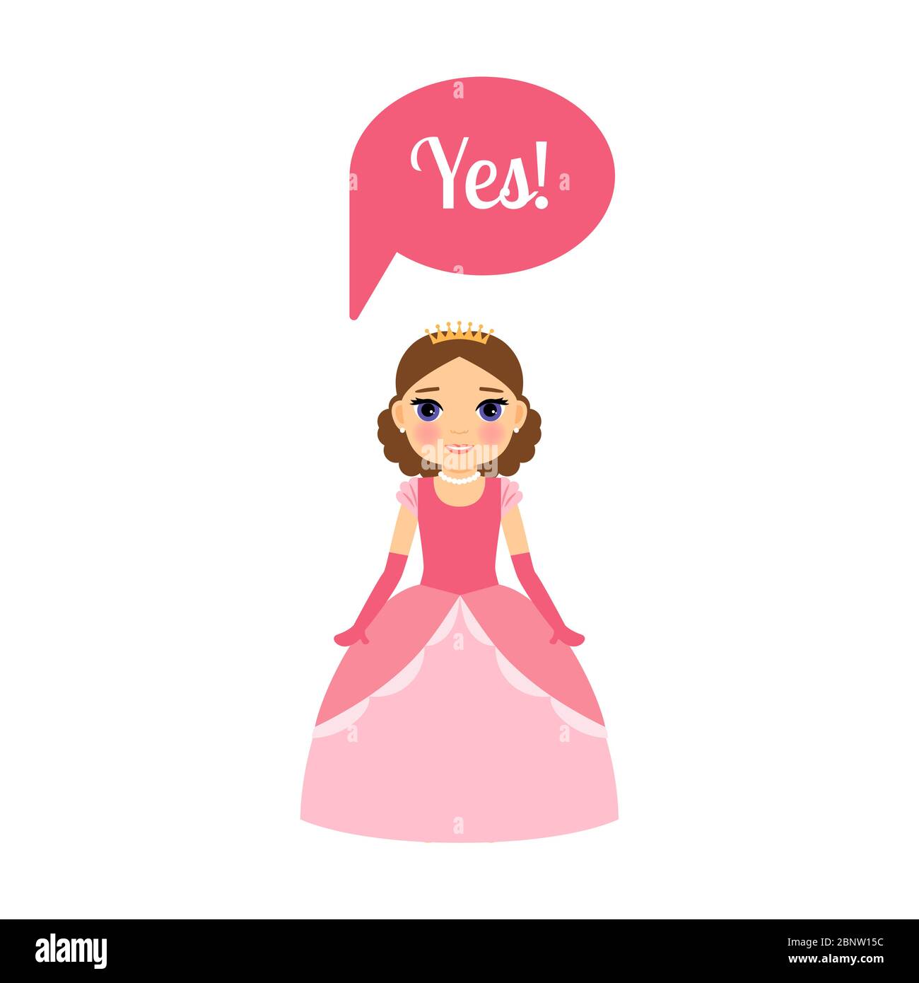 Cute cartoon princess with speech bubble Yes for game design. Vector ...