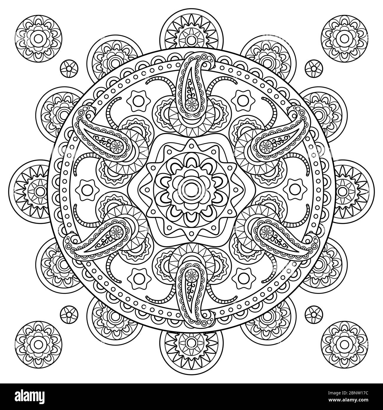 Indian paisley doodle hand drawn mandala. Vector illustration Stock ...
