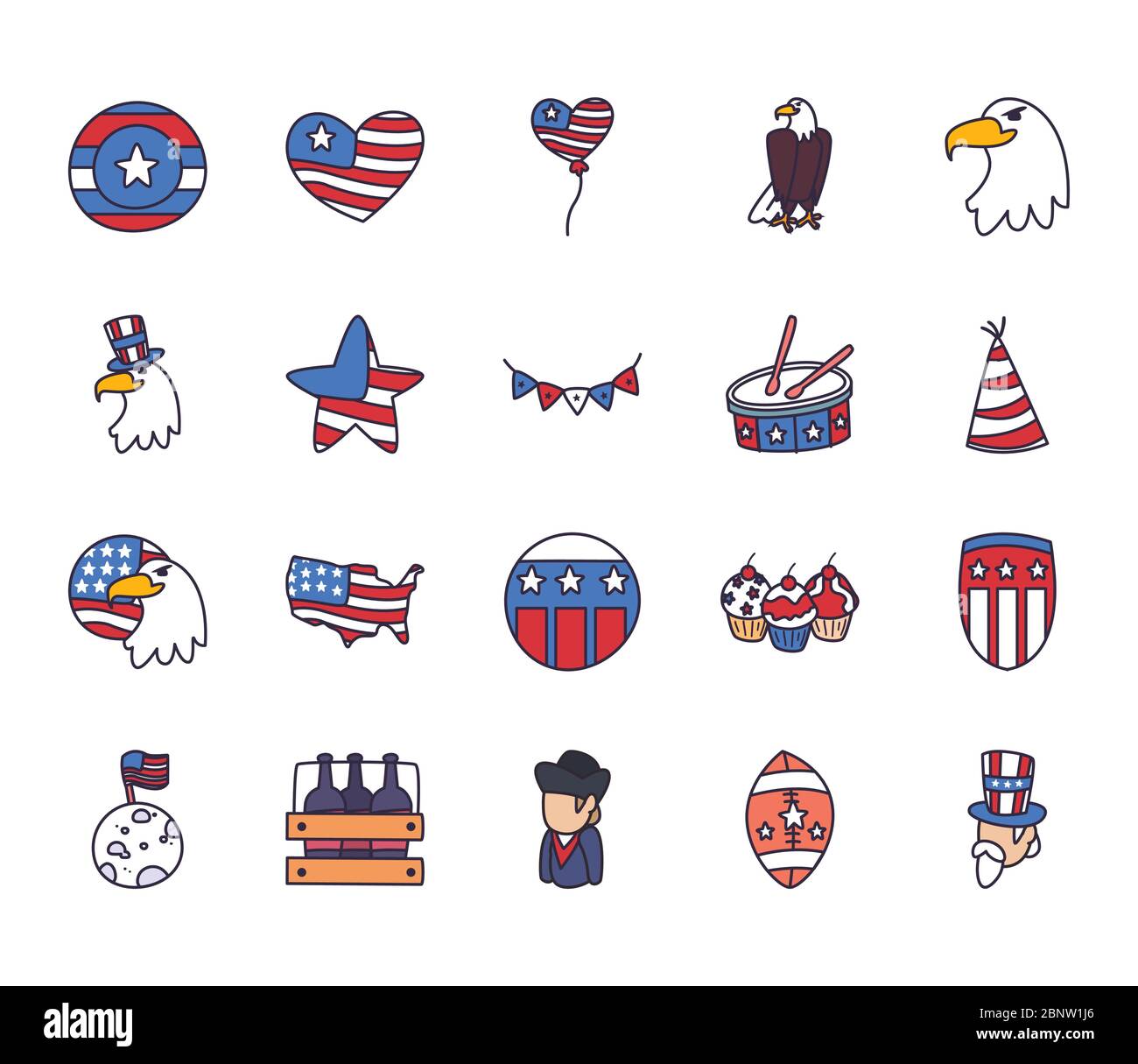 fill style icon set design, Independence day usa united states and ...