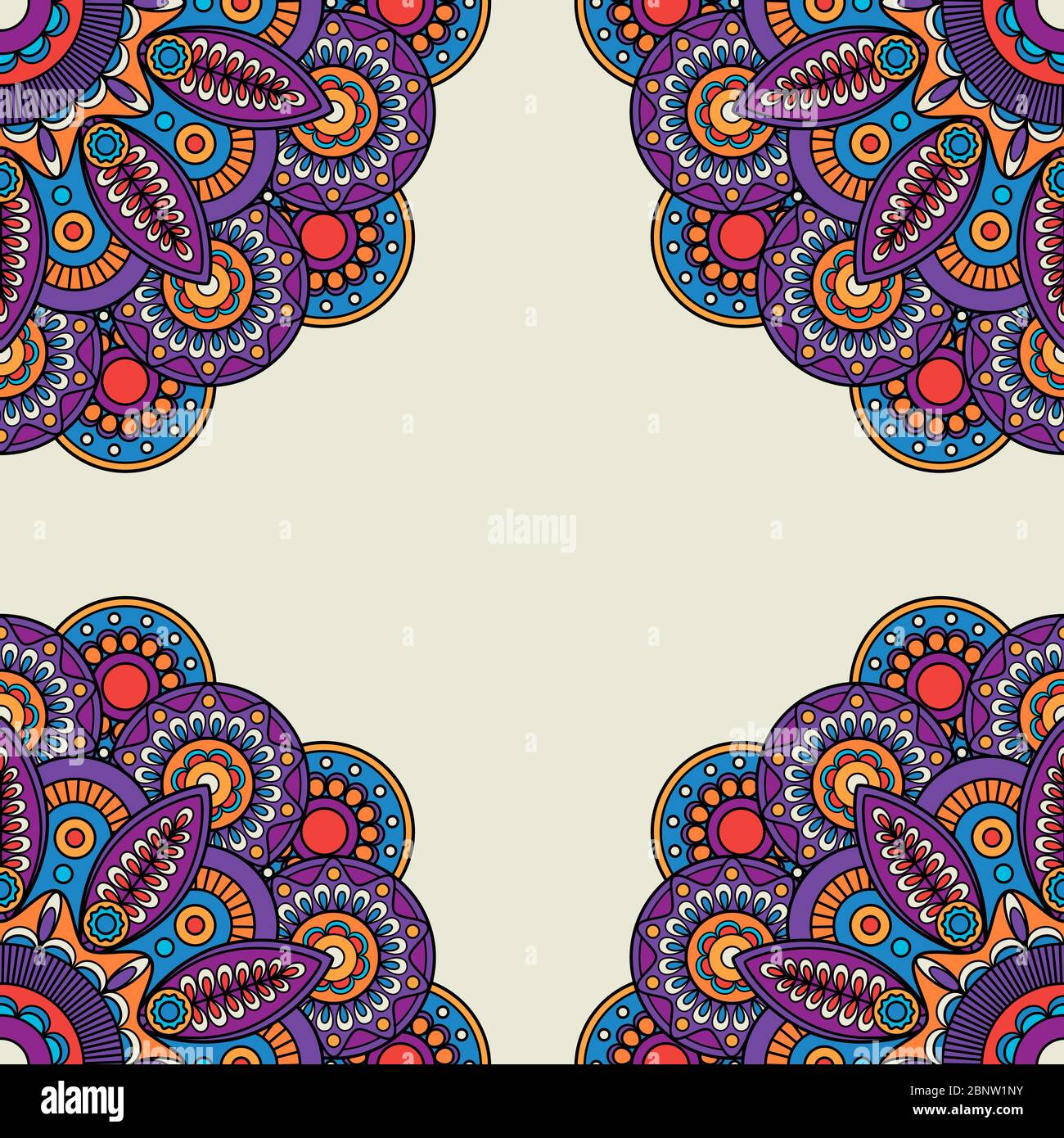 Indian doodle floral bright colored frame. Vector illustration Stock ...