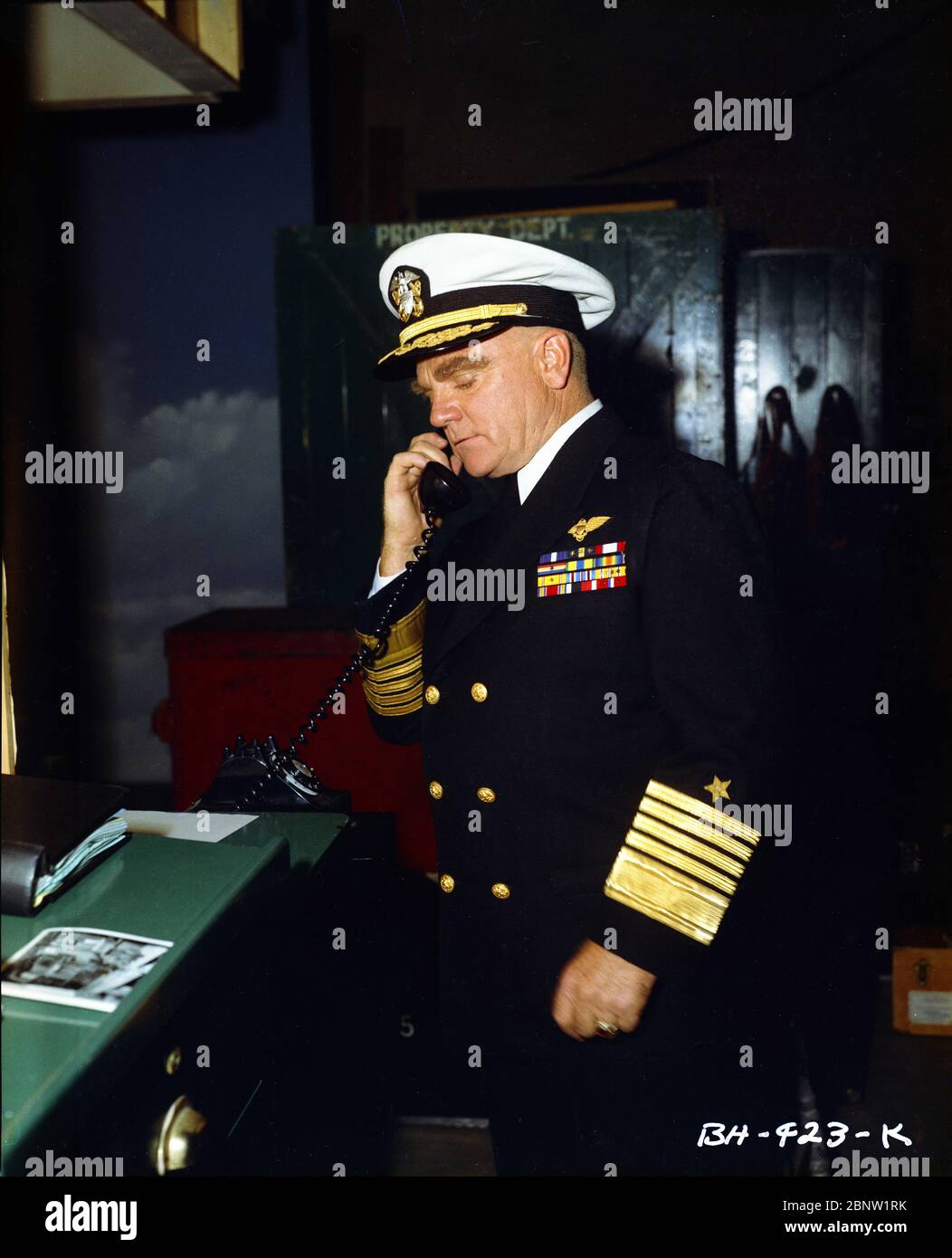 JAMES CAGNEY as Fleet Admiral William F. ''Bull'' Halsey Jr. on set ...