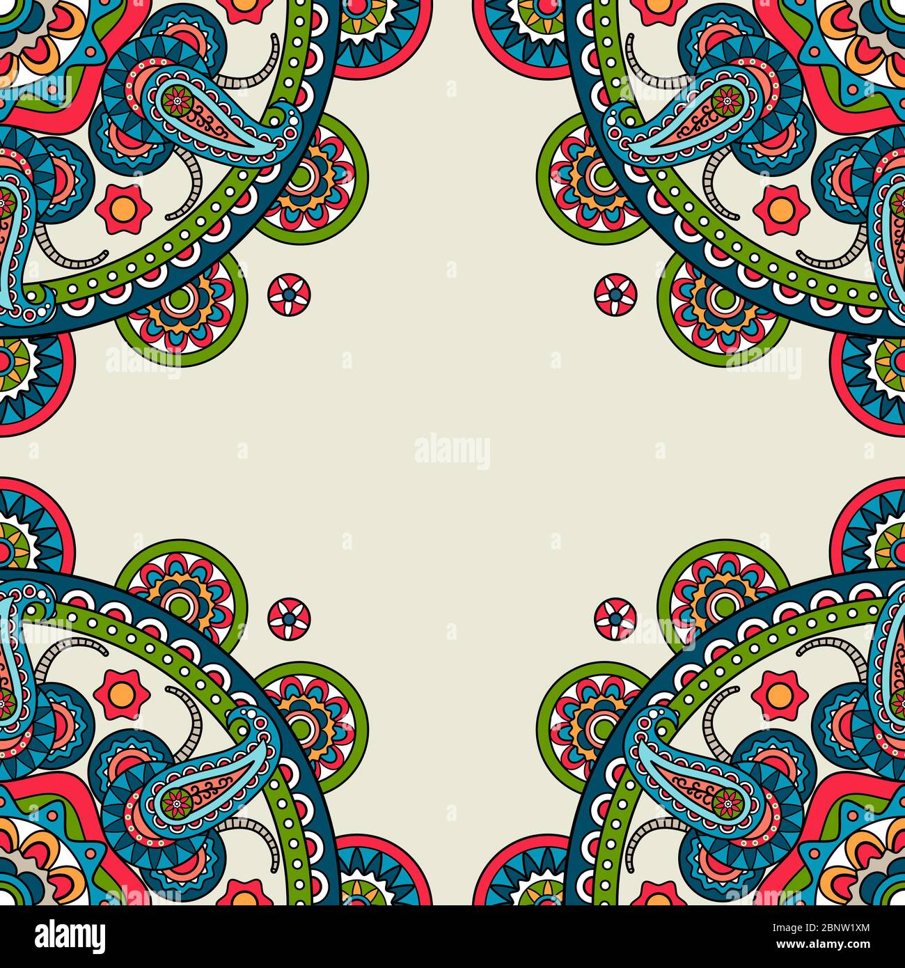 Indian doodle paisley colored frame. Vector illustration Stock Vector ...
