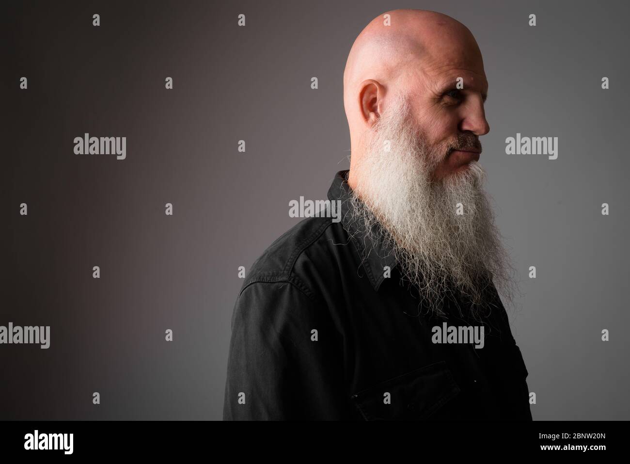 Closeup profile view of mature bald man with long beard Stock Photo - Alamy