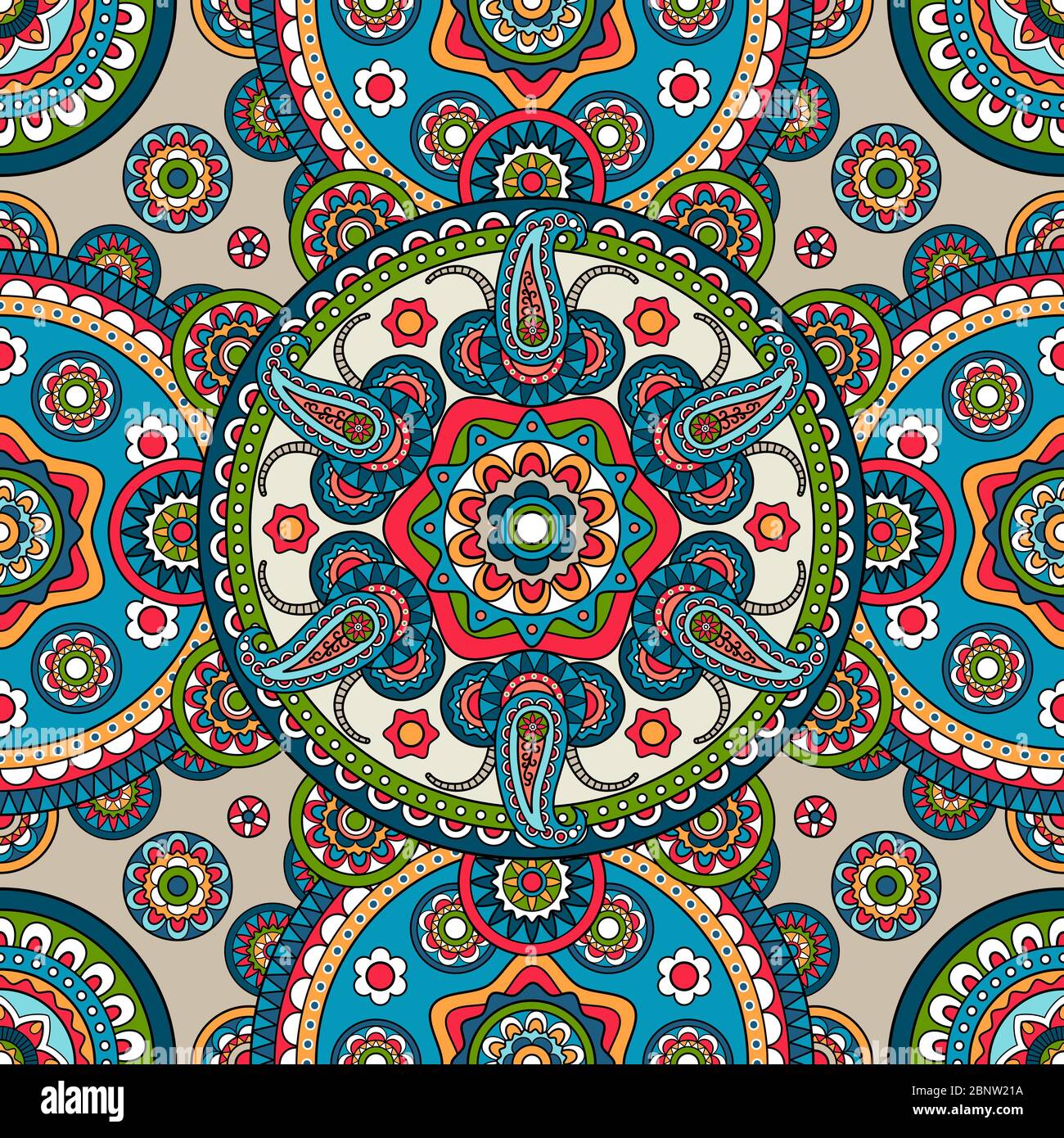 Indian paisley mandala seamless pattern. Vector illustration Stock ...