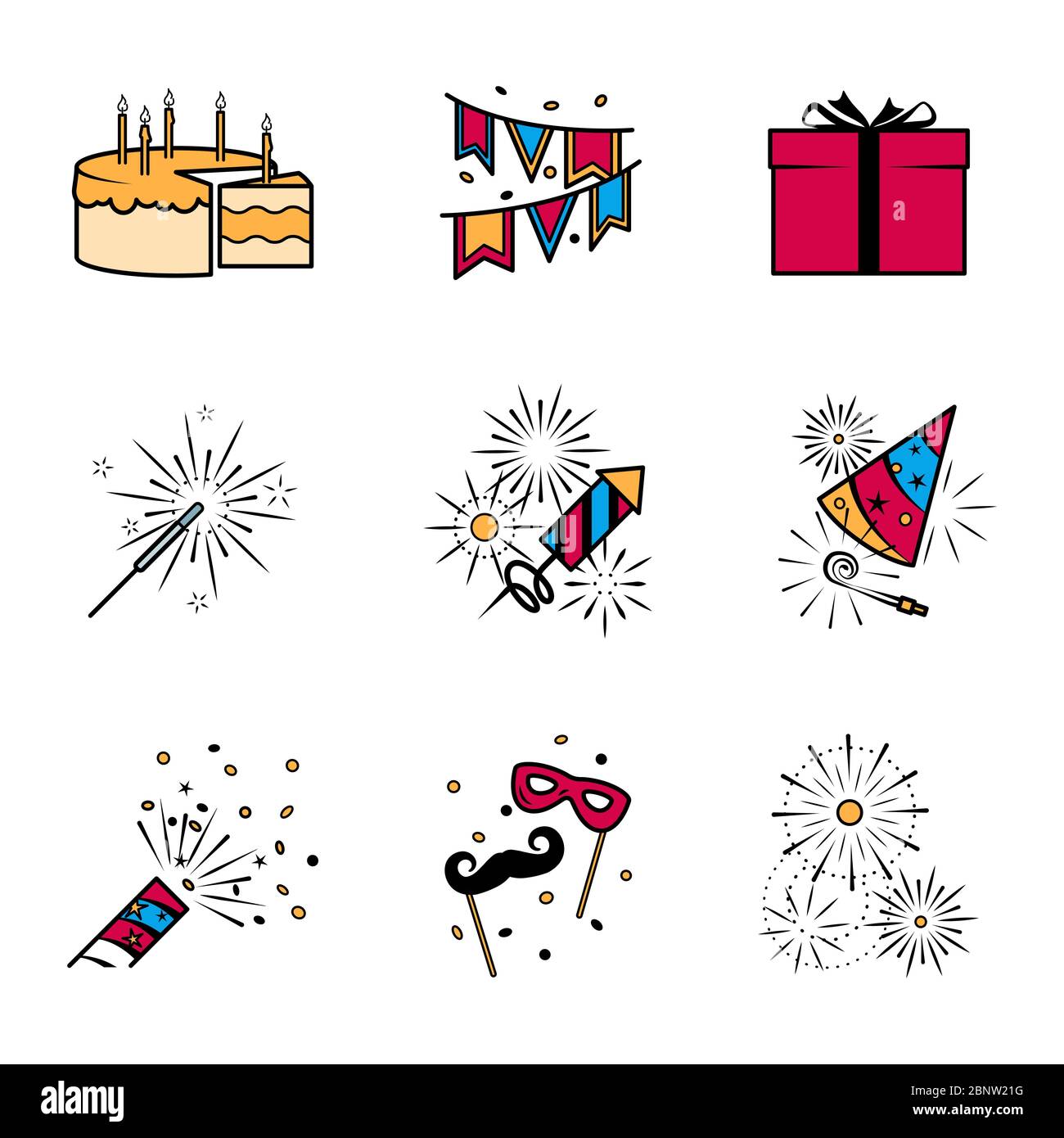 Party celebration fireworks icons set. Vector illustration Stock Vector ...