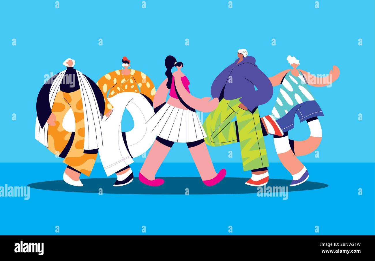 group of people standing in different poses vector illustration design ...