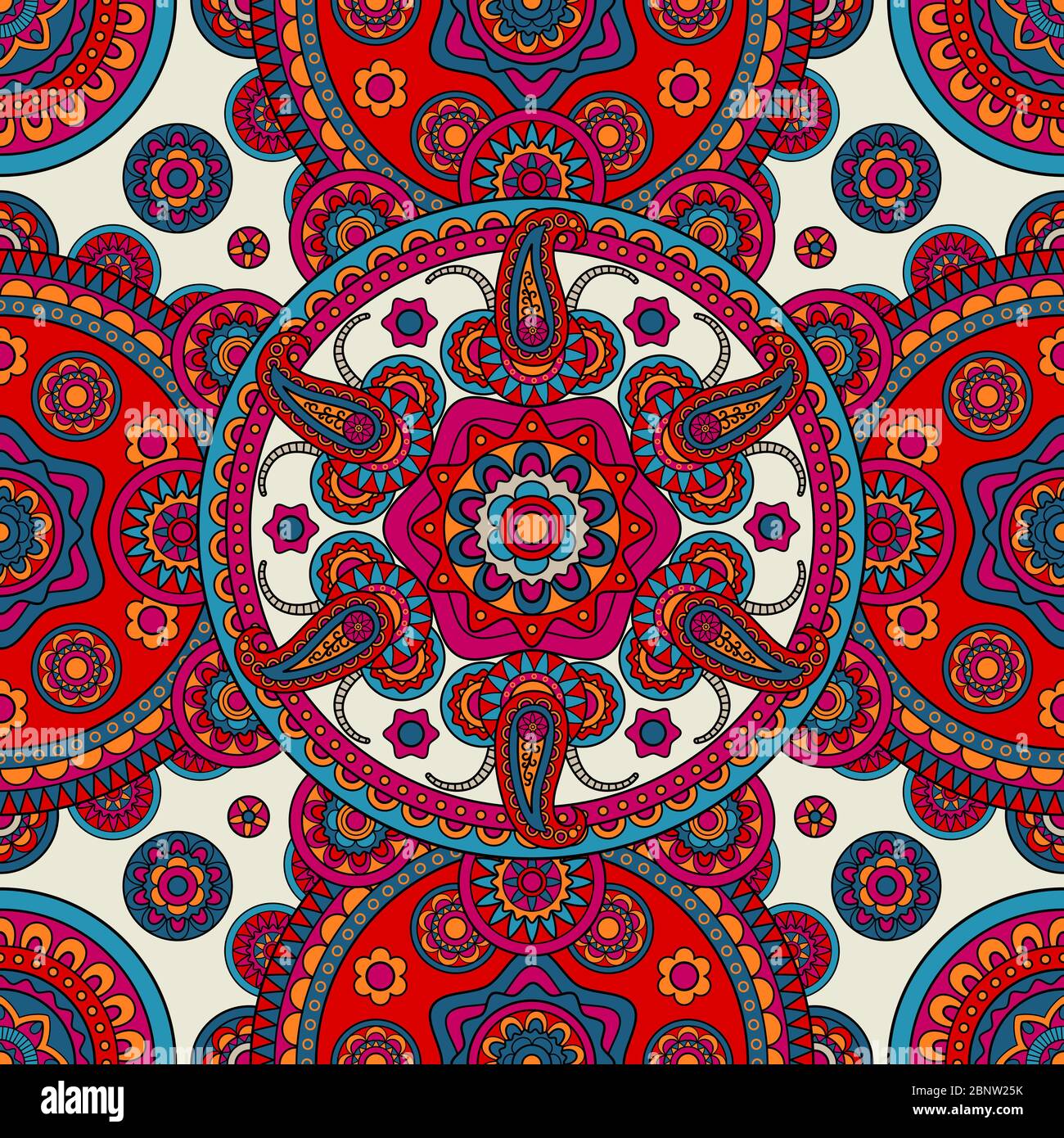 Indian boho floral doodle seamless colored background. Vector ...