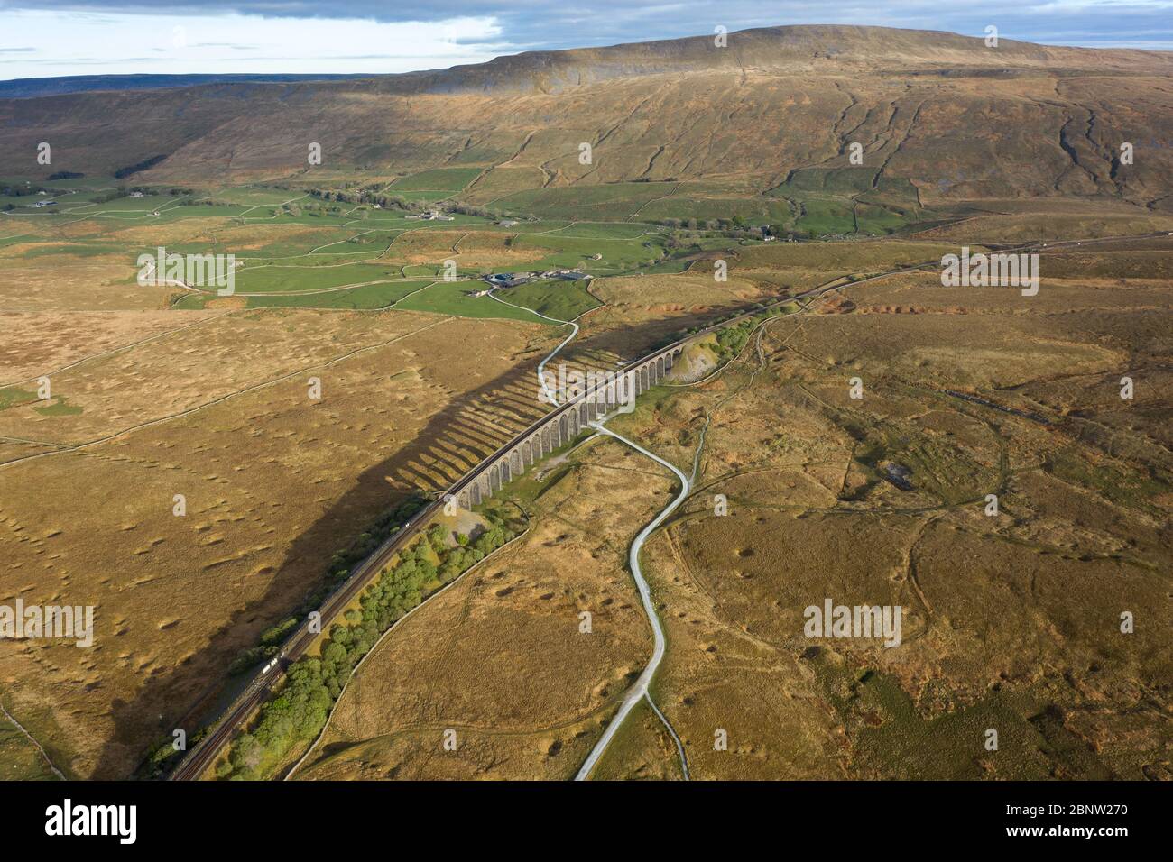 Aerial of The Ribblehead Viaduct a Grade II listed structure, the ...