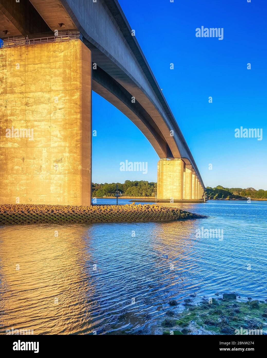 The Orwell Bridge in Ipswich, Suffolk, at sunset with blue sky Stock ...