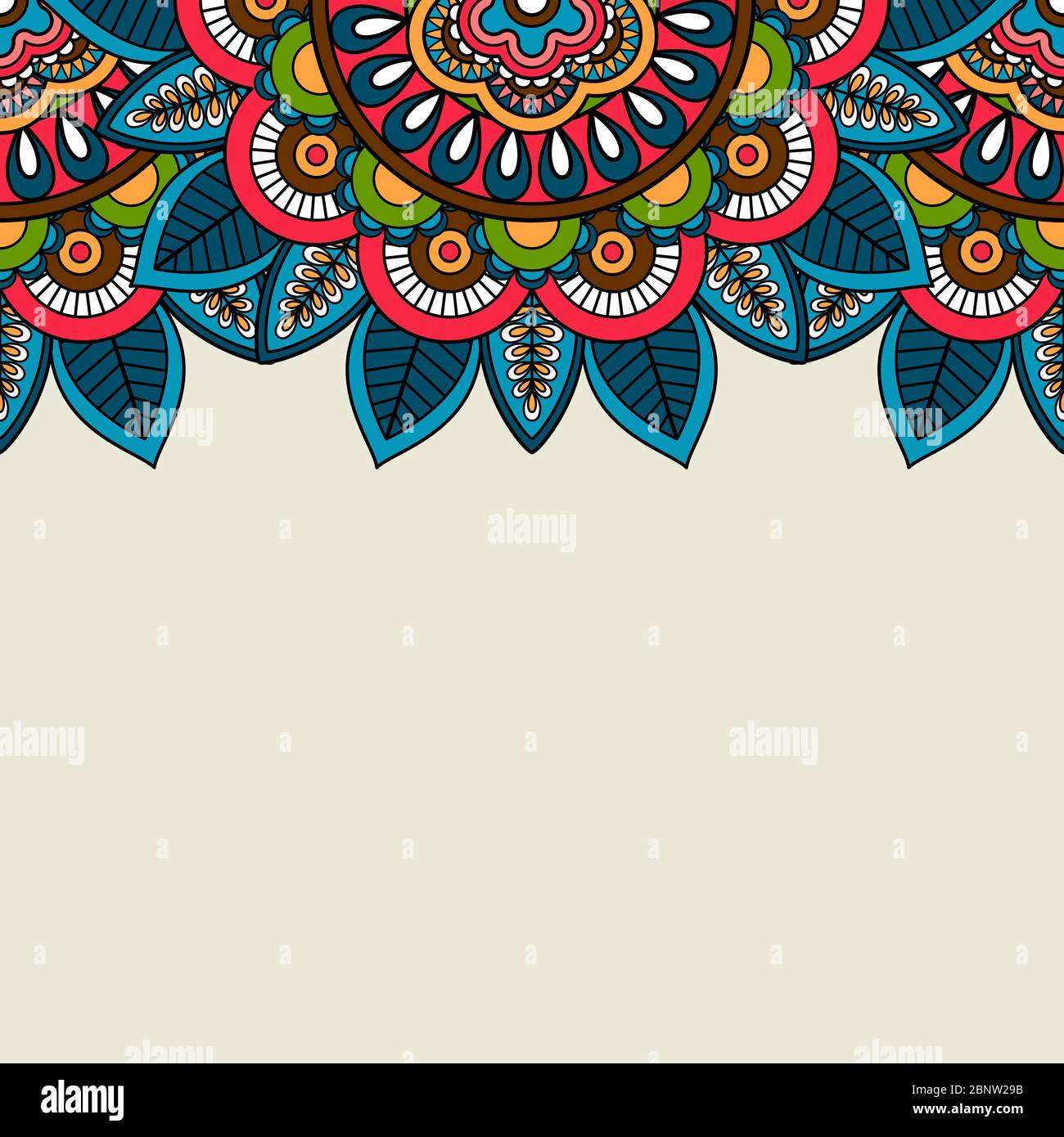 Indian doodle floral colored border. Vector illustration Stock Vector ...