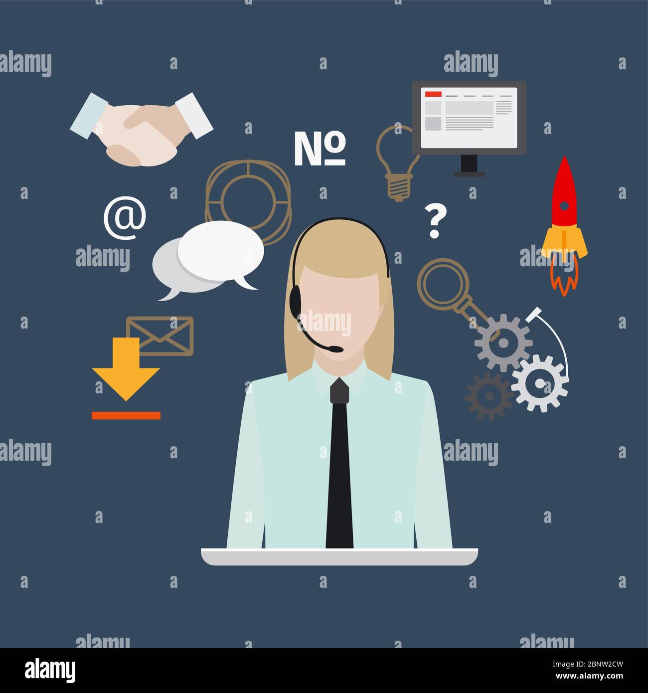 Call center with girl flat style banner. Vector illustration Stock ...