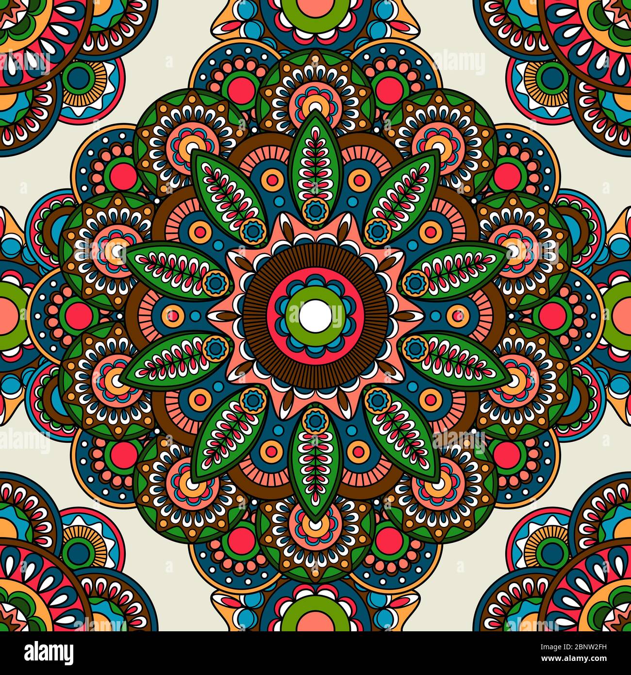 Indian mehendi floral seamless colored background. Vector illustration ...