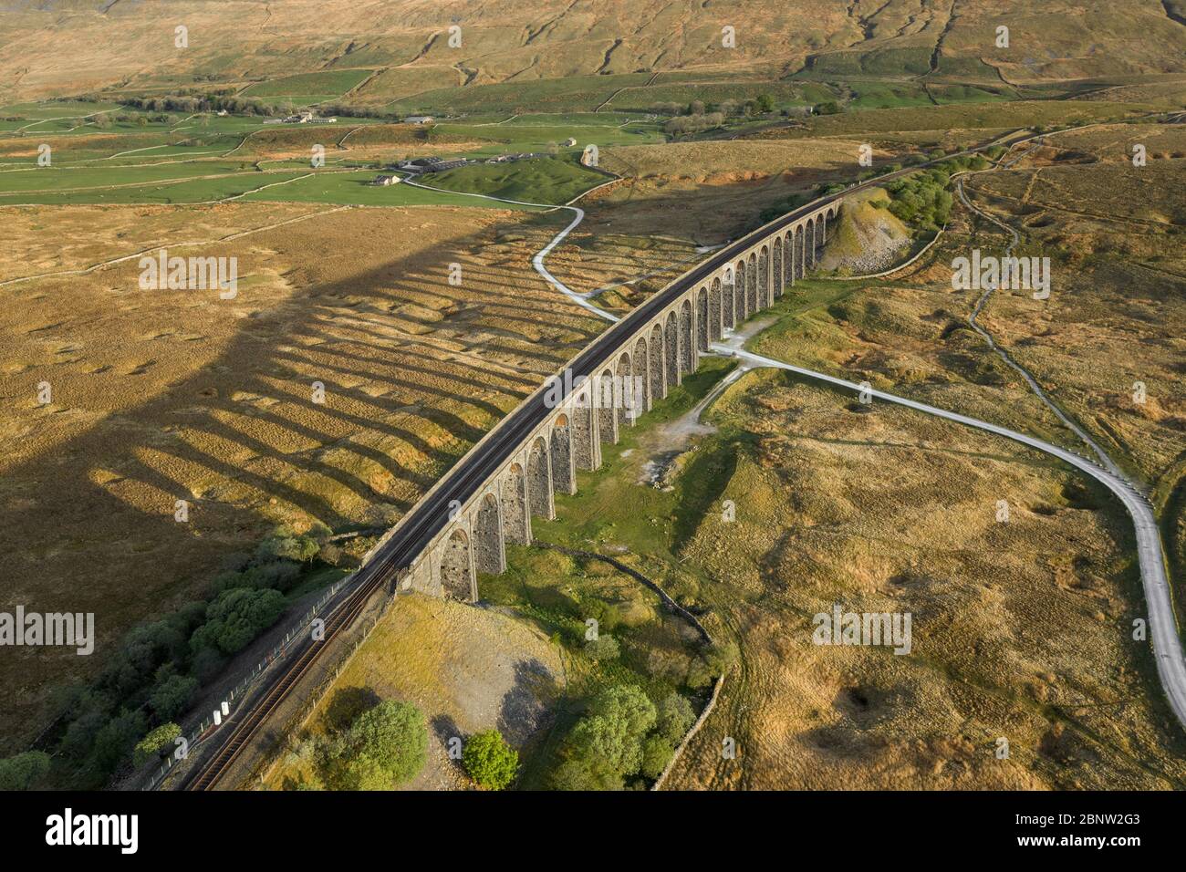 Aerial of The Ribblehead Viaduct a Grade II listed structure, the ...