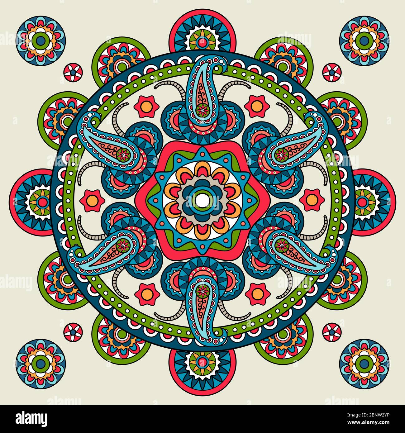 Indian paisley hand drawn mandala. Vector illustration Stock Vector ...