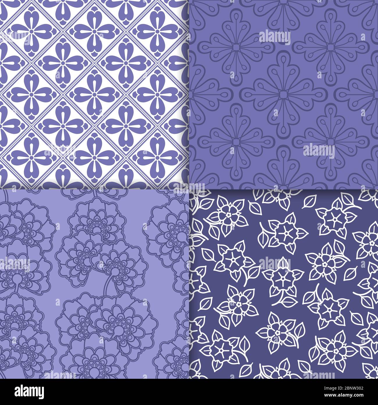 Violet and white floral wallpaper pattern set. Vector illustration ...
