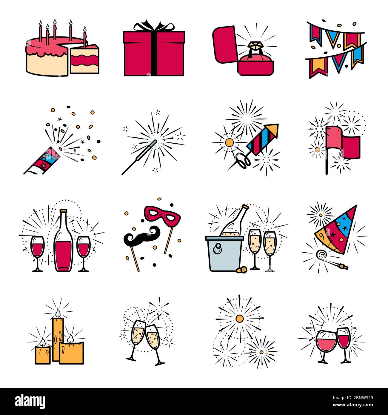 Party celebration fireworks engagement icons set. Vector illustration ...