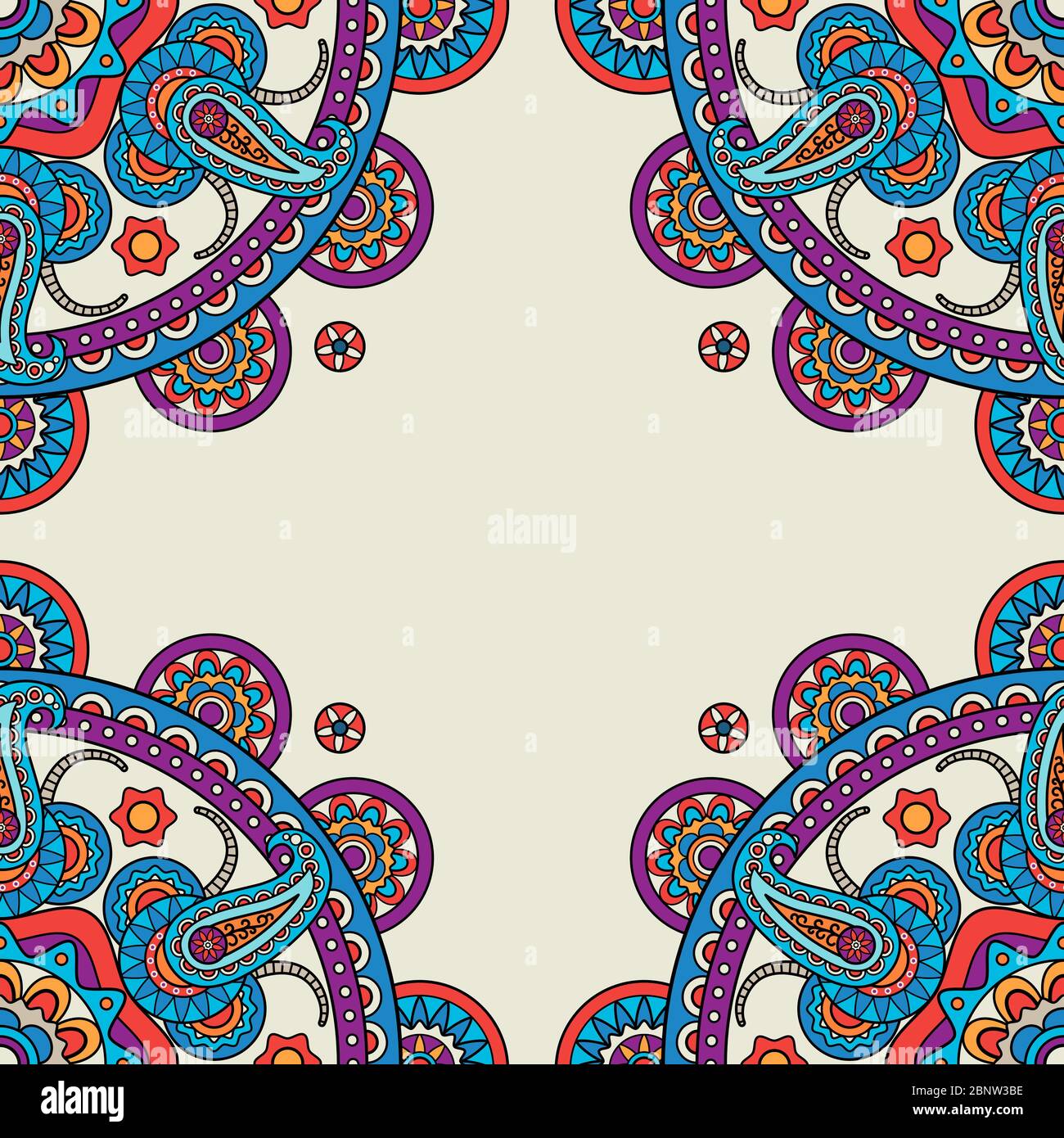 Paisley mandalas hand drawn colored frame. Vector illustration Stock ...