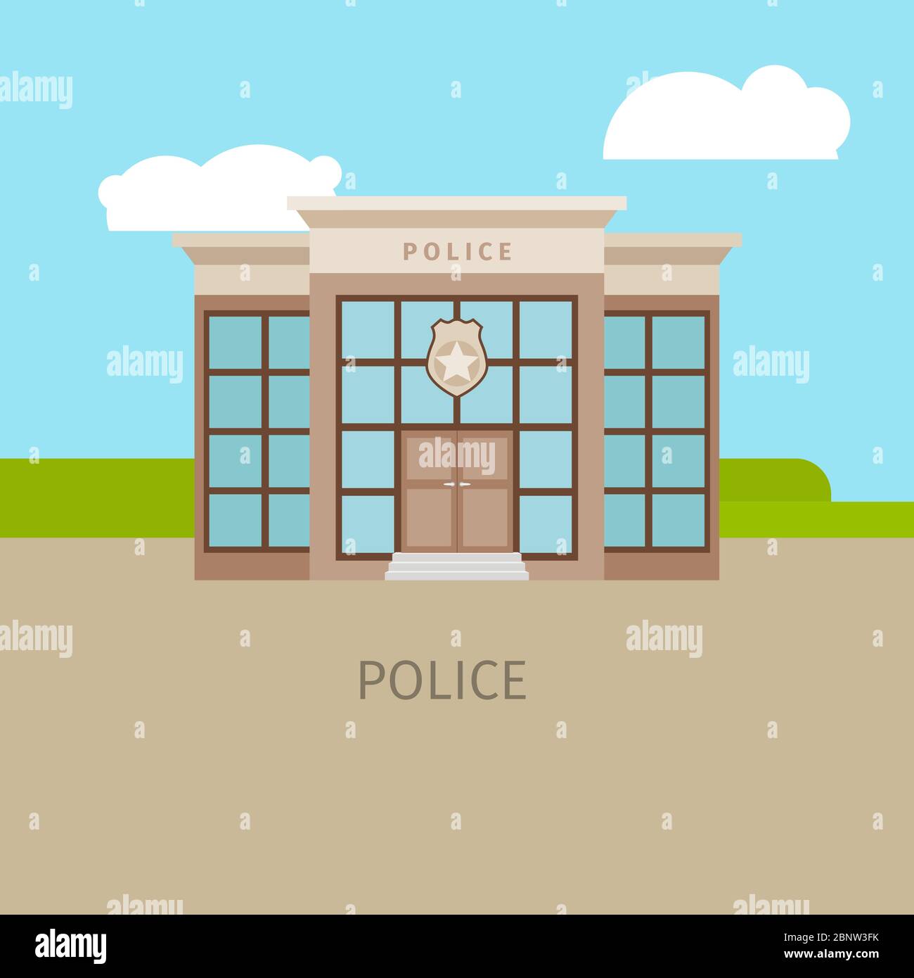 Colored urban police building with sky and clouds. Vector illustration ...