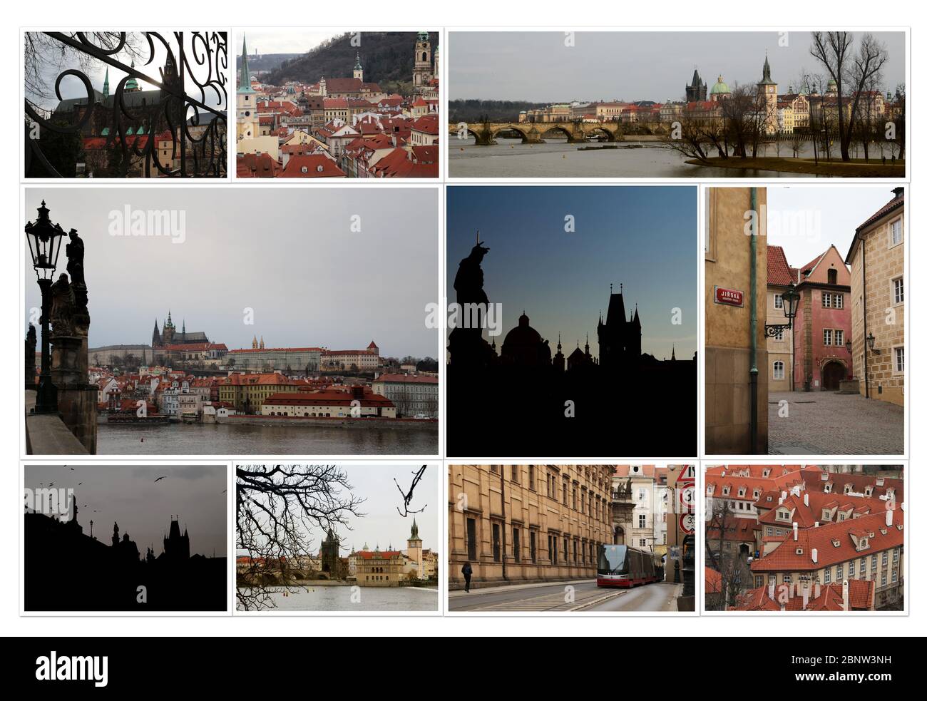 Collage of famous attractions of Prague, world heritage sites. Historic ...
