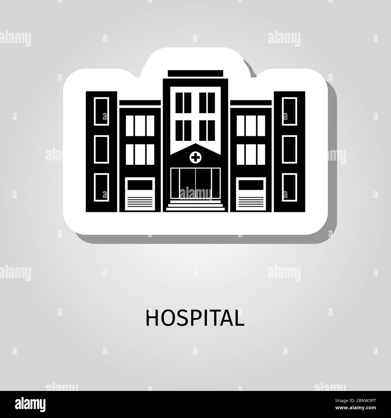 Hospital black silhouette building vector web sticker icon Stock Vector ...