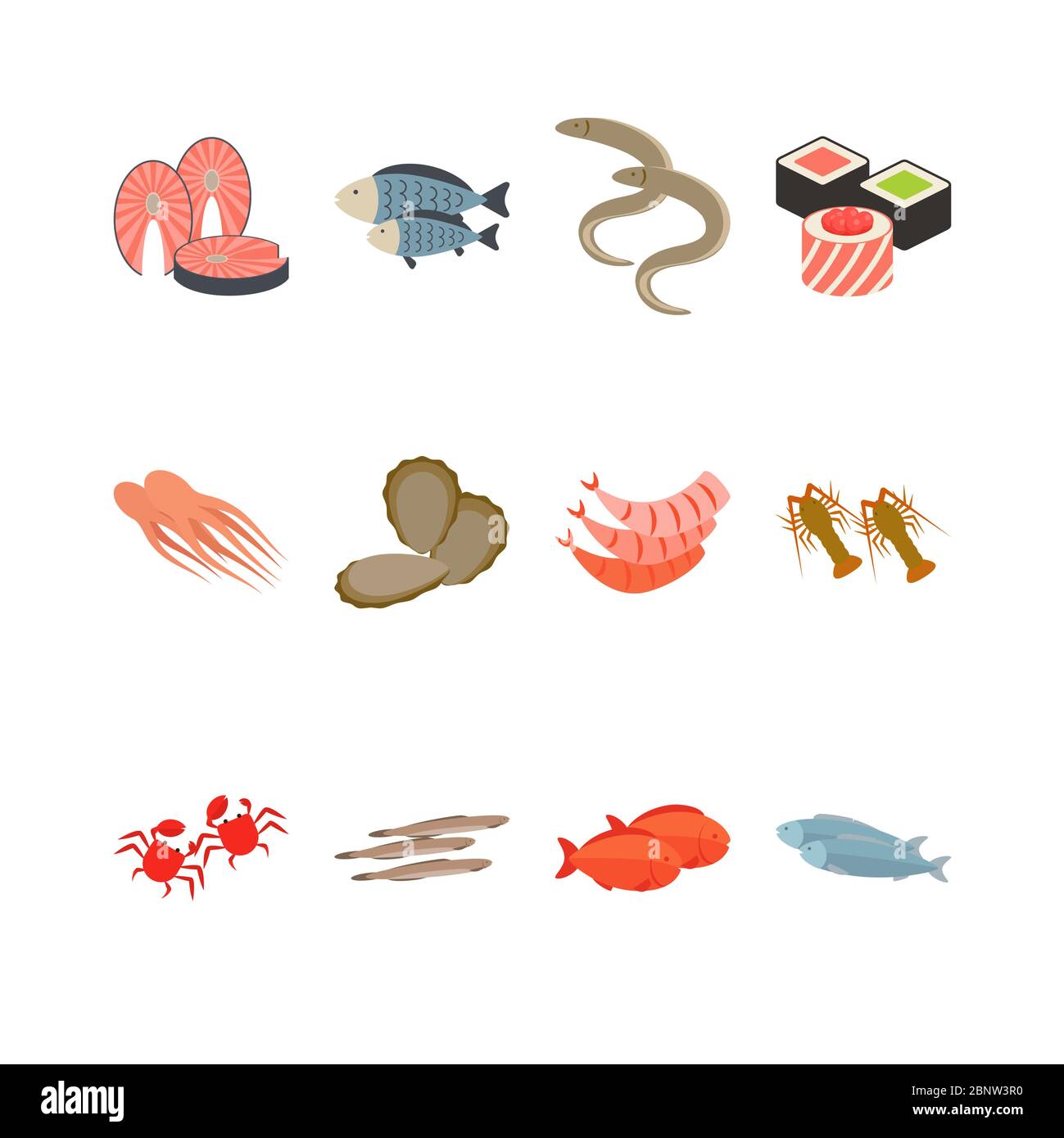 Seafood icon set isolated on white. Vector illustration Stock Vector ...