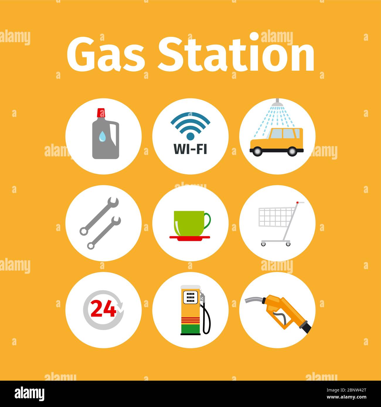 Gas station icons in circle set. Vector illustration Stock Vector Image ...