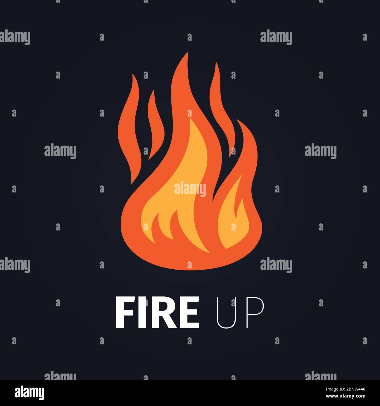 Fire up icon. Vector fire flame logo template isolated on dark ...