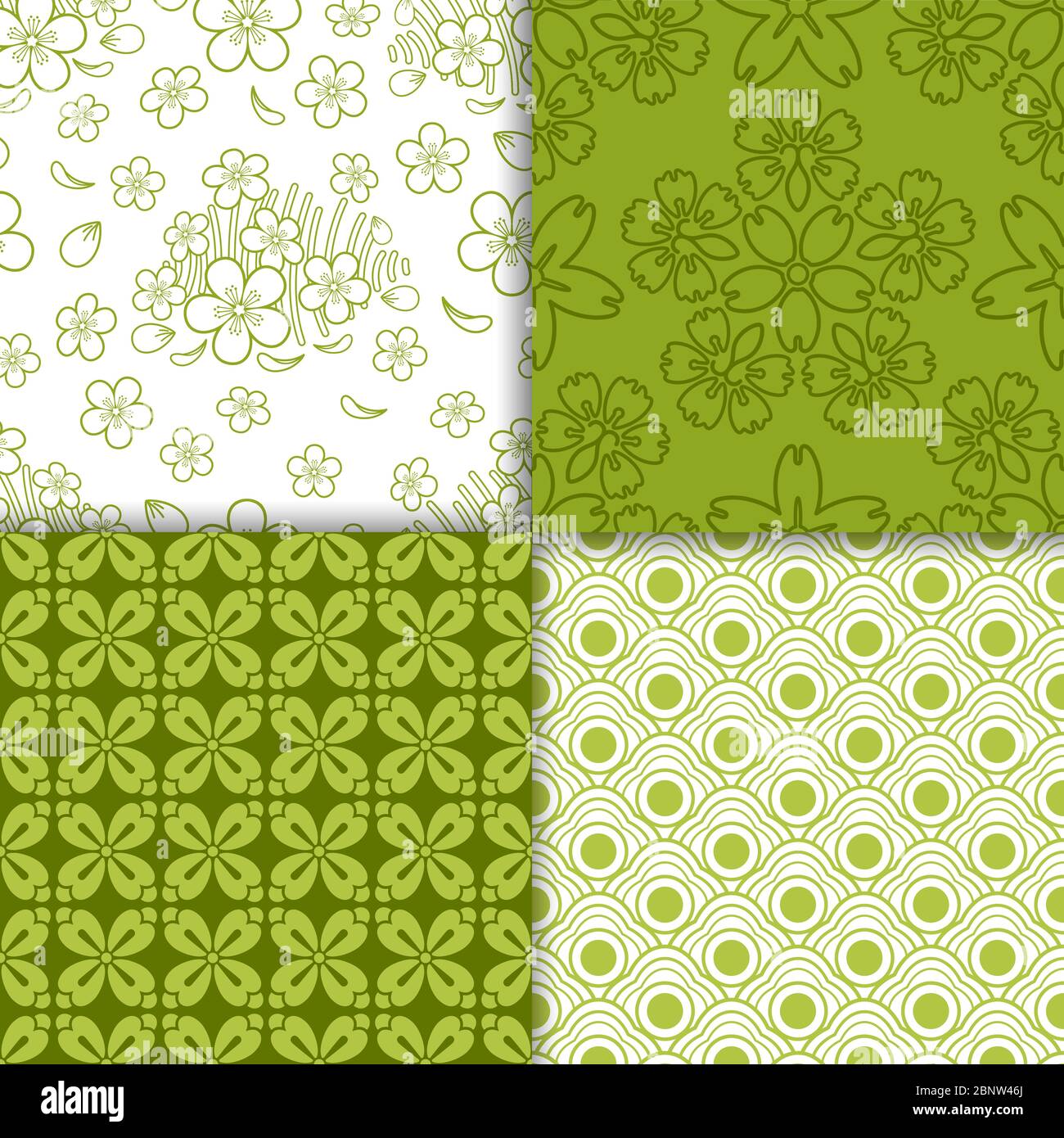 Green decorative floral wallpaper pattern set. Vector illustratin Stock ...