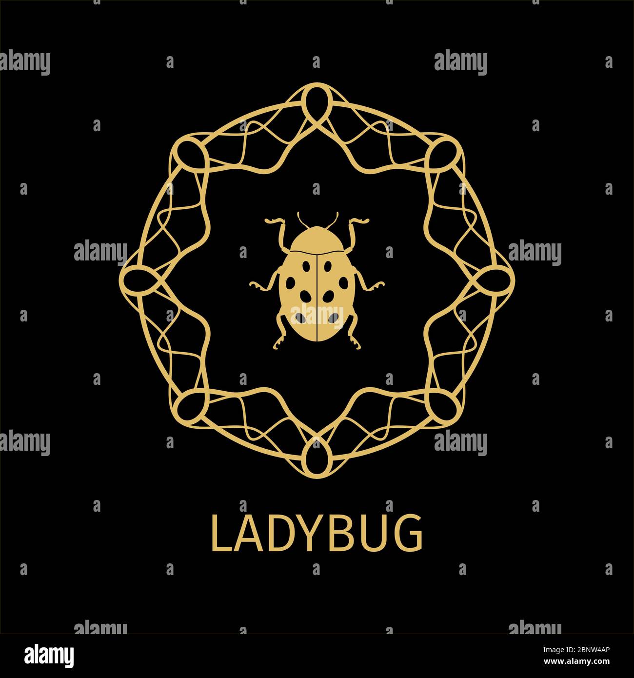 Label with ladybug in calligraphy framework on dark background. Vector ...