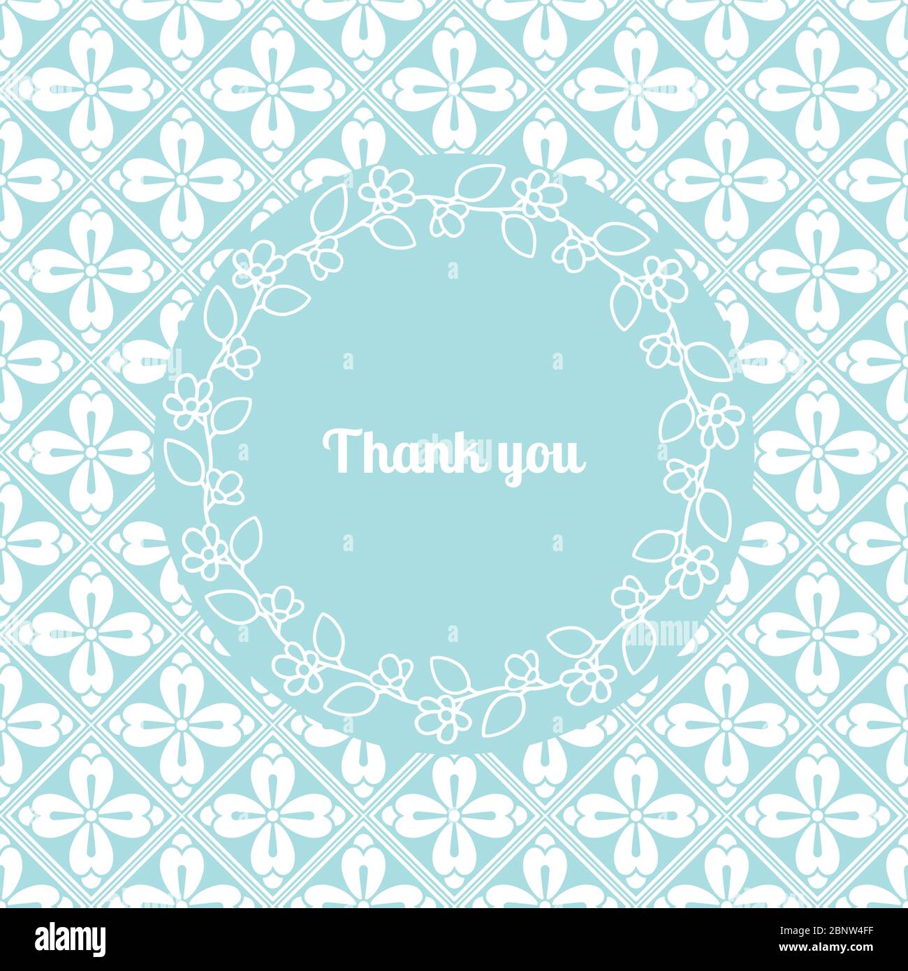 Thank you card template decorated cute pattern with floral frame ...