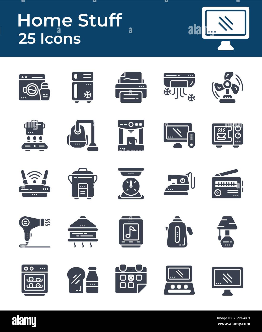 Vector illustration of home stuff icon set with black color and glyph ...