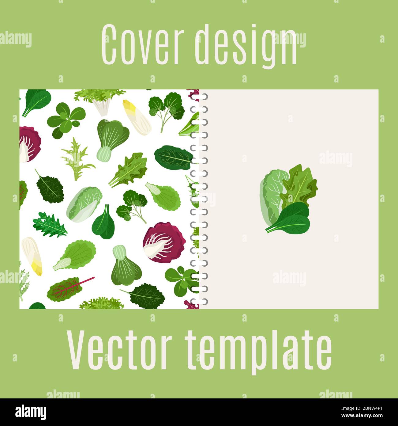 Cover design for print with salad vegetable leaves pattern, vector ...