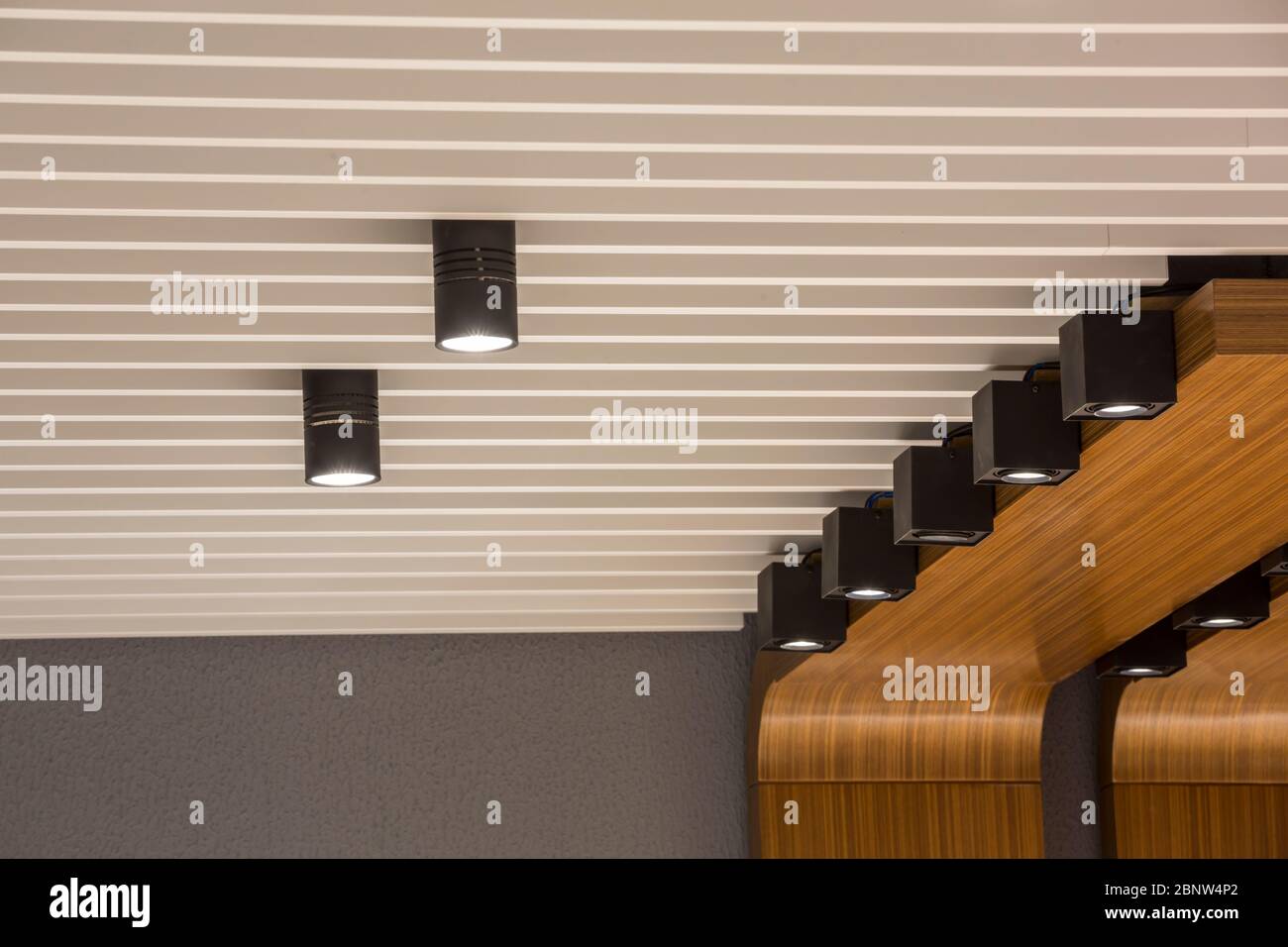 Installation of suspended ceilings and lighting Stock Photo - Alamy