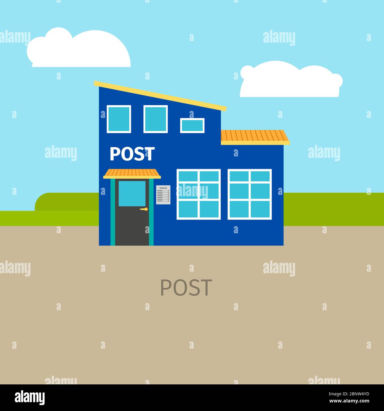 Colored urban post building with sky and clouds, vector illustration ...