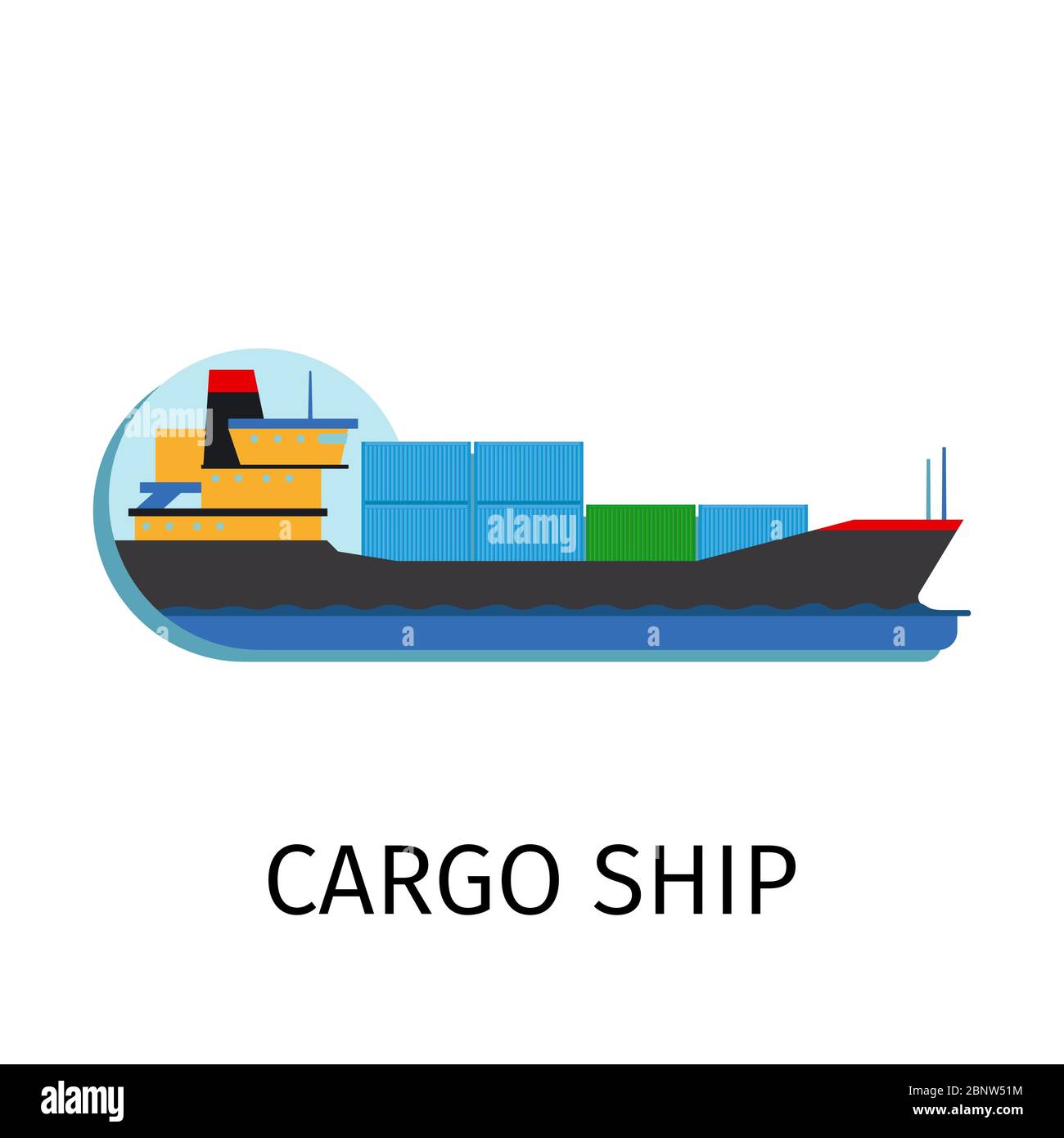 Vector cargo ship in flat style with sign on white background Stock ...