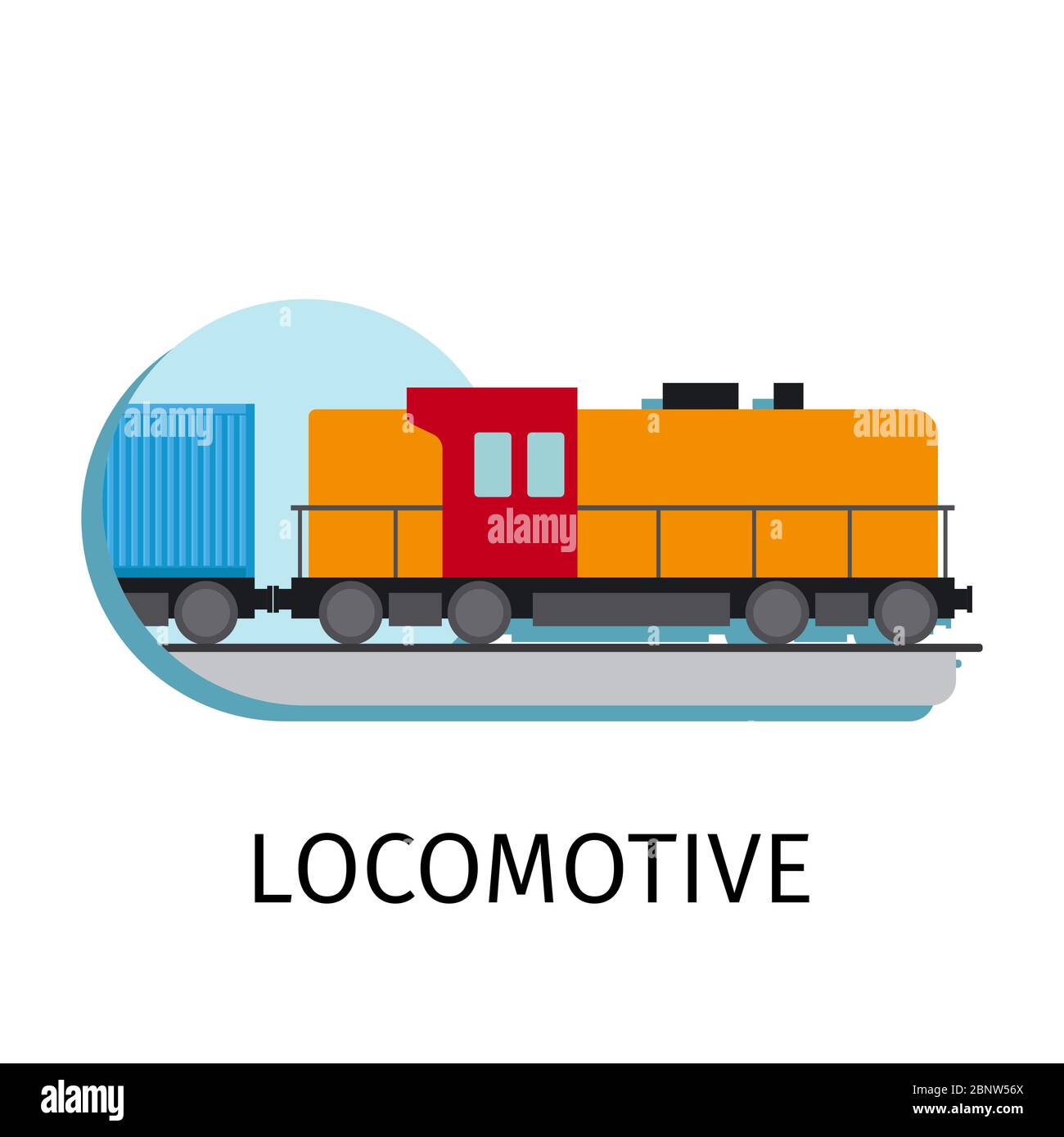 Vector locomotive in flat style with sign on white background Stock ...