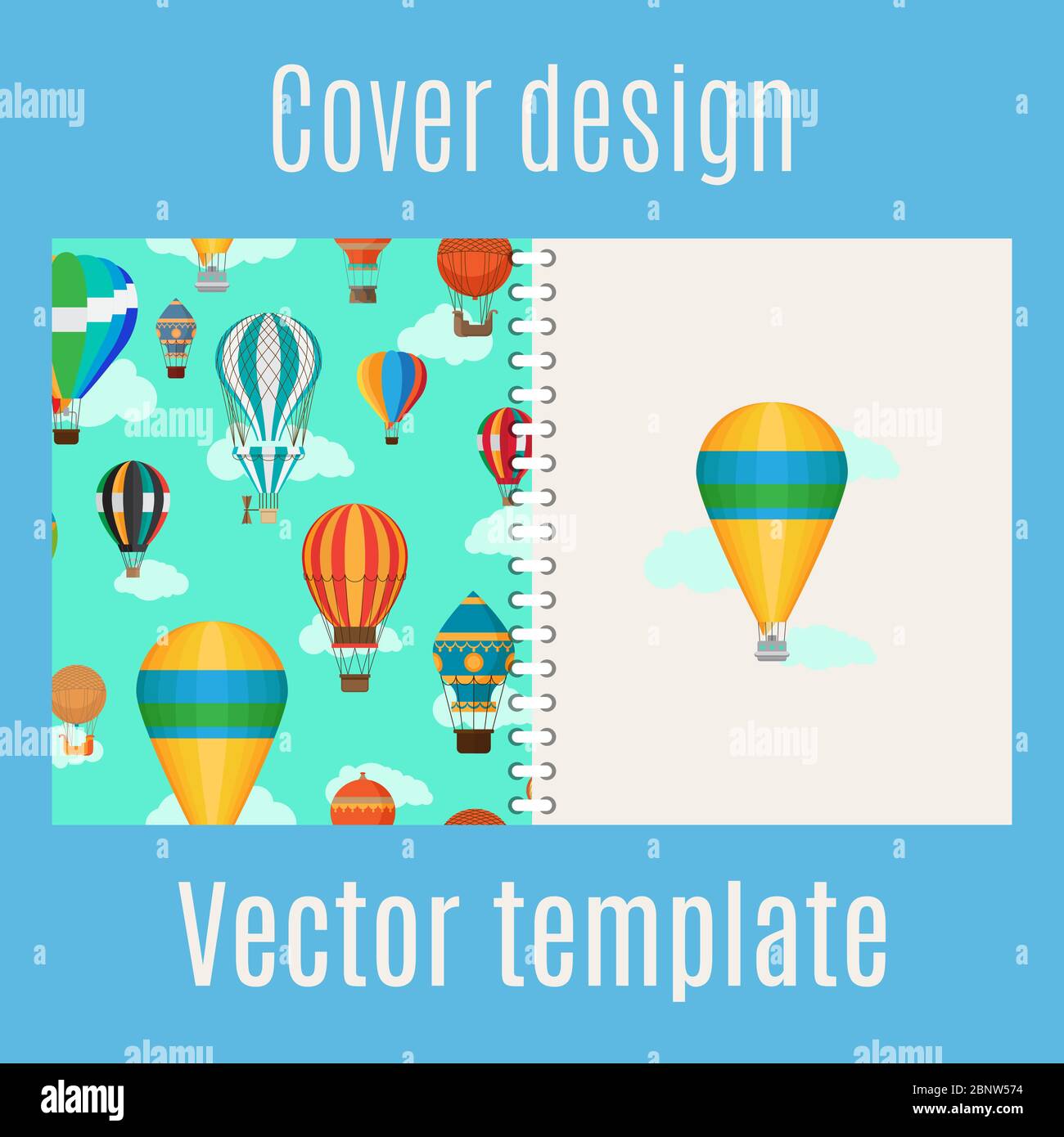 Cover design for print with cartoon hot air balloons pattern. Vector ...