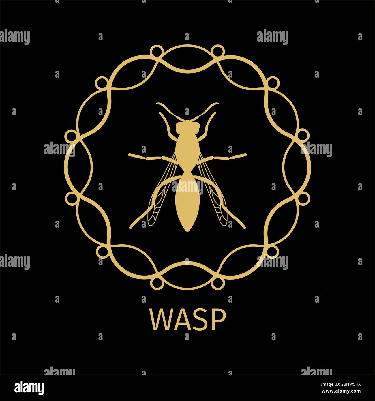 Label with wasp in calligraphy framework on dark background. Vector ...
